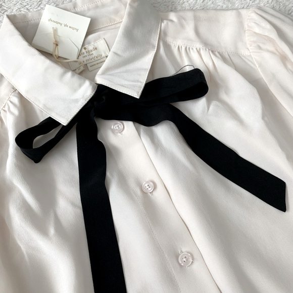 kate spade | Tops | Nwt Authentic Kate Spade Silk White Shirt With Bow ...